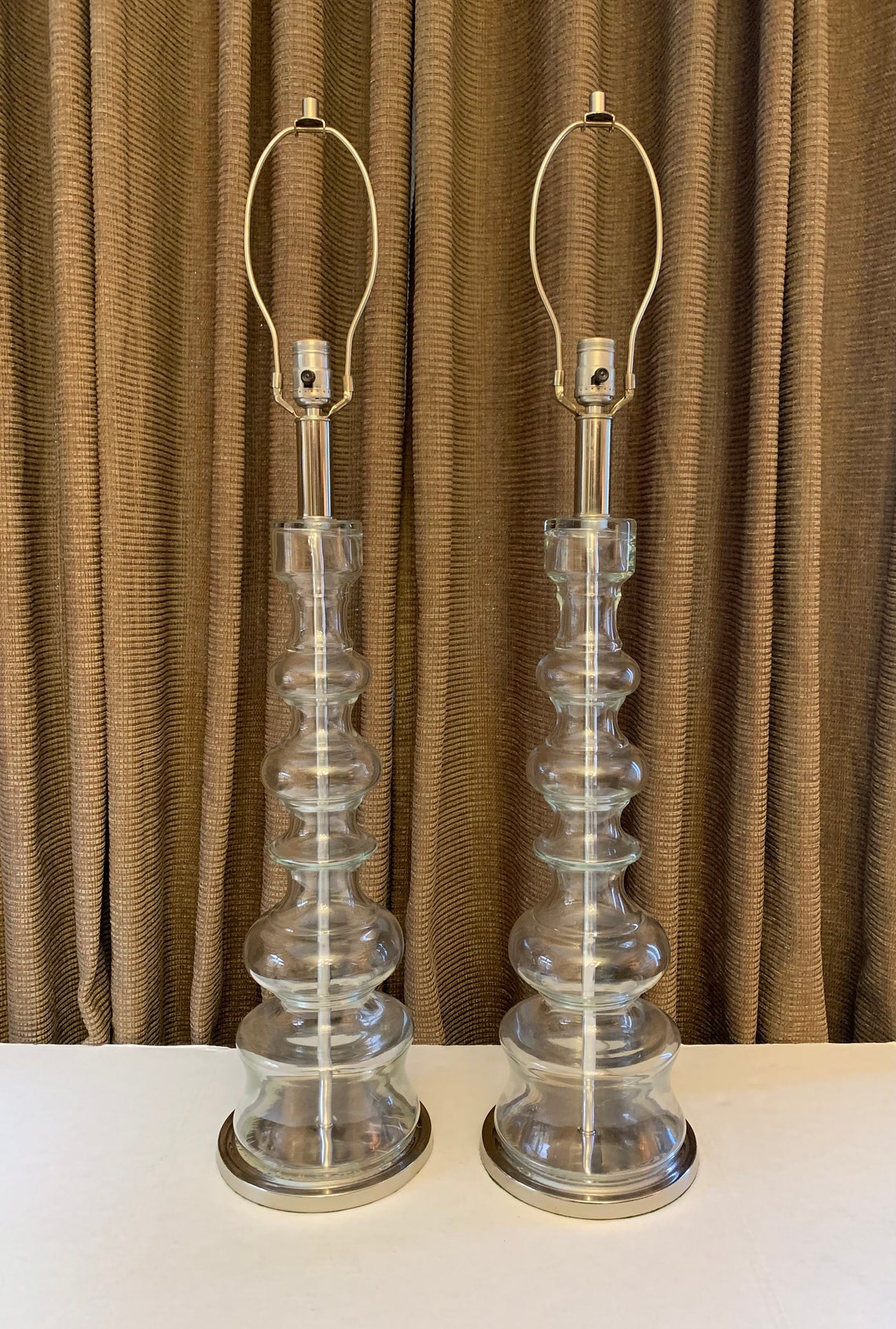 Pair Monumental Glass Chrome Totem Column Table Lamps Pierre - Etsy