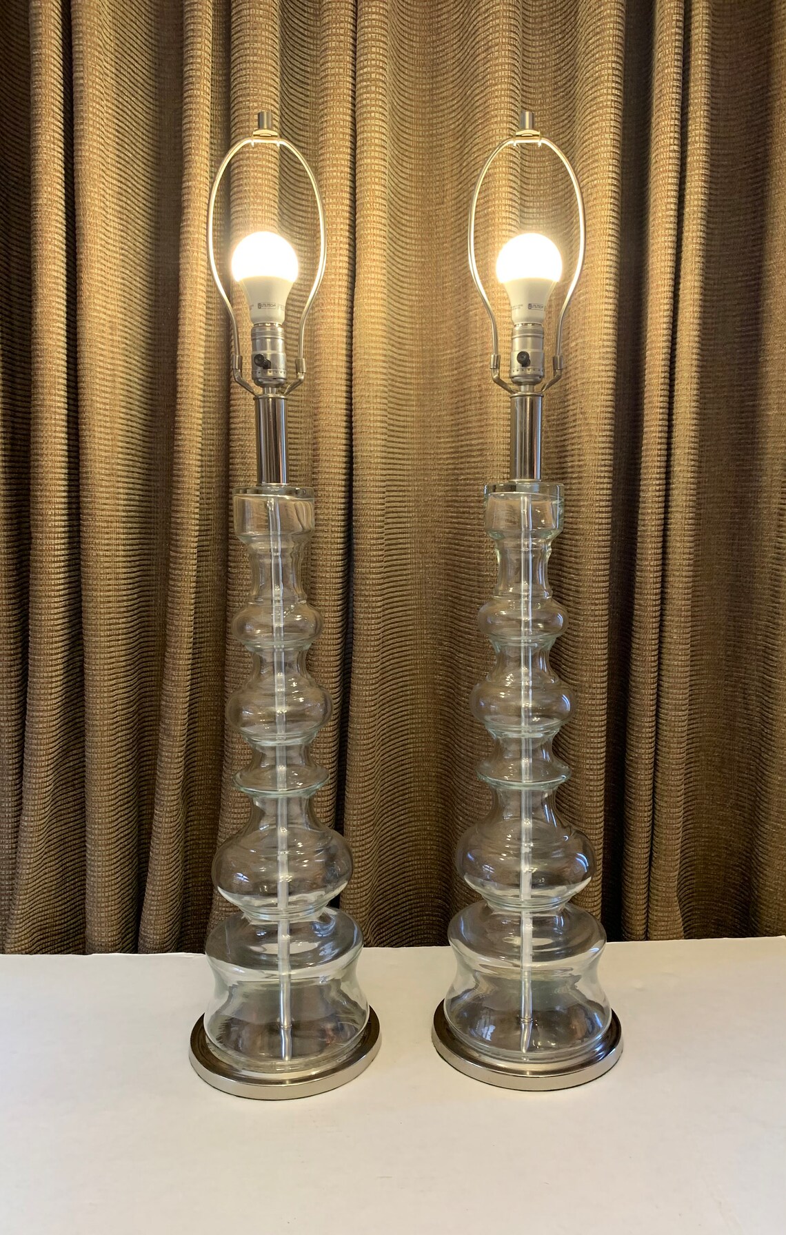 Pair Monumental Glass Chrome Totem Column Table Lamps Pierre - Etsy