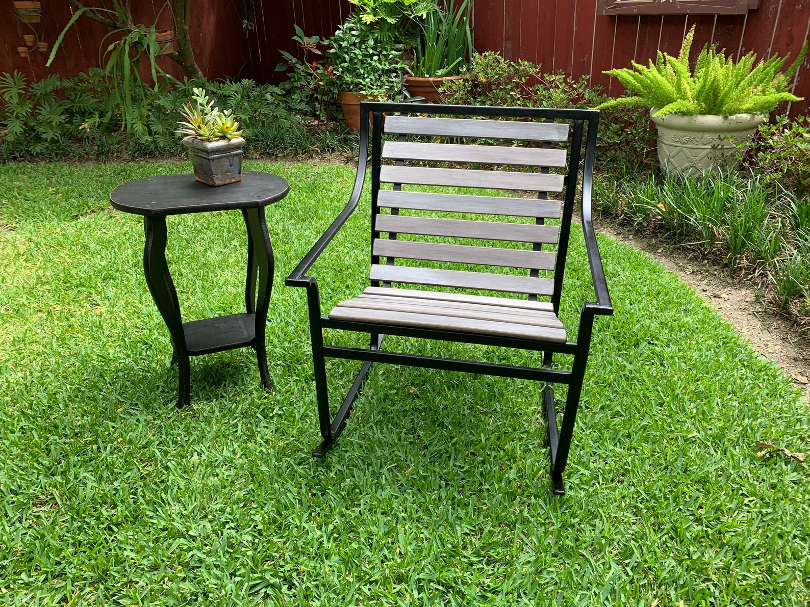 MCM Iron Wood Slat Rocking Chair Rocker Patio Samsonite Co - Etsy