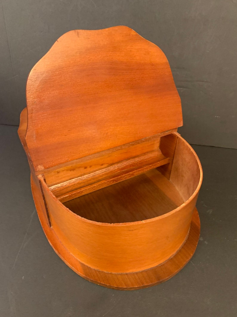 Vintage Wood Sewing Box Thread Lid Handle Oval Scalloped Edge - Etsy