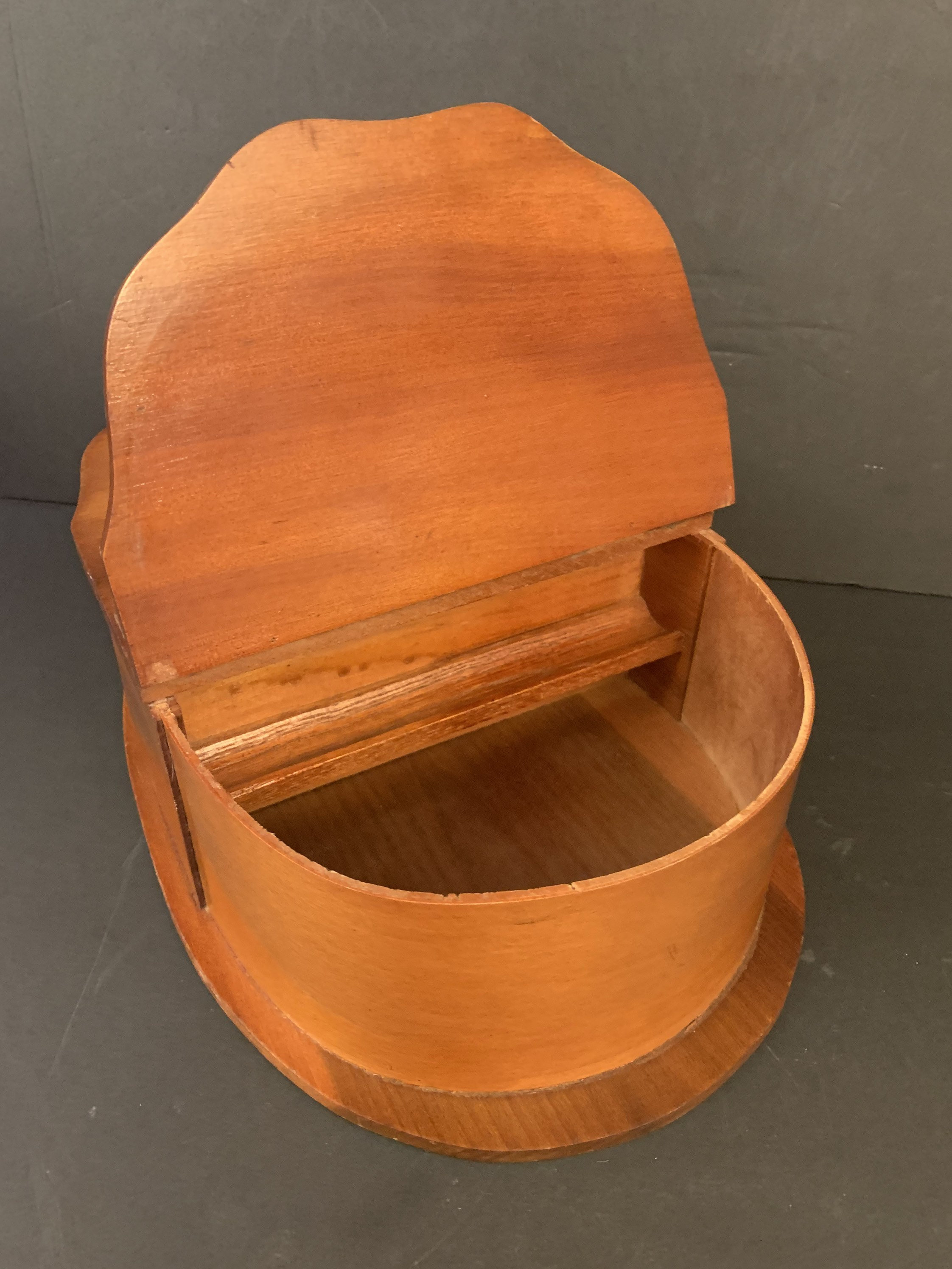 Vintage Wood Sewing Box Thread Lid Handle Oval Scalloped Edge - Etsy