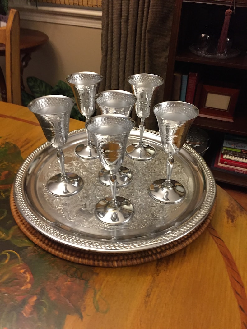 Krome Kraft Farber Bros Hammered Silver Wine Goblets Art Deco Style ...