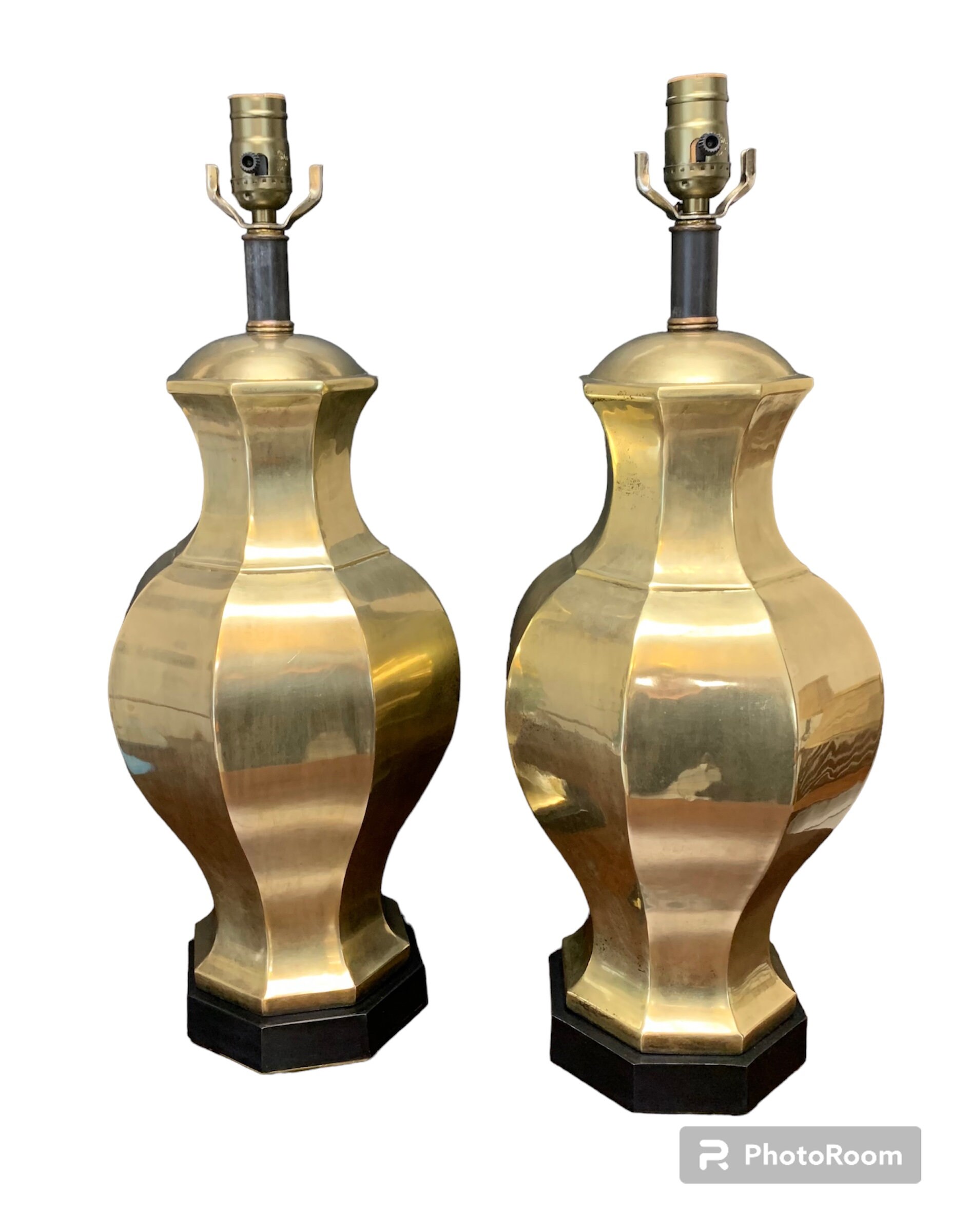 Pair of Ethan Allen Brass Table Lamps Ginger Jar Octagon Hollywood ...