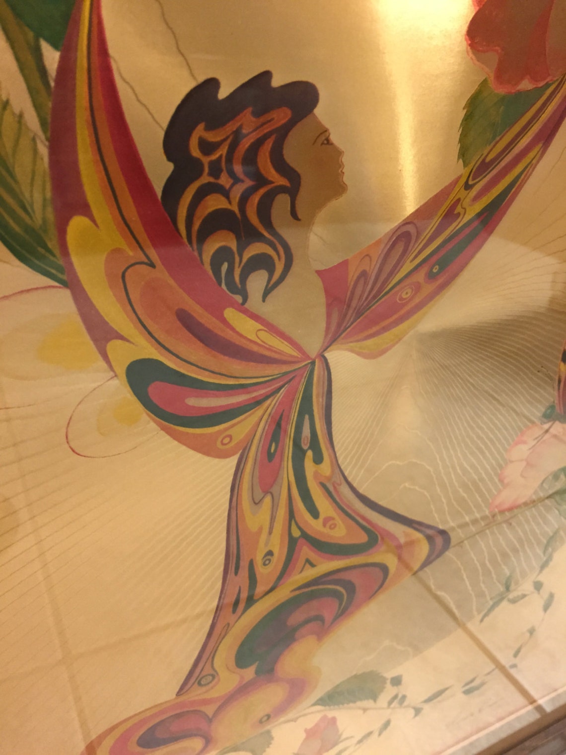 70's Foil Art rose Nymph Michelle Emblem Butterfly Lady in a Dress Rose ...