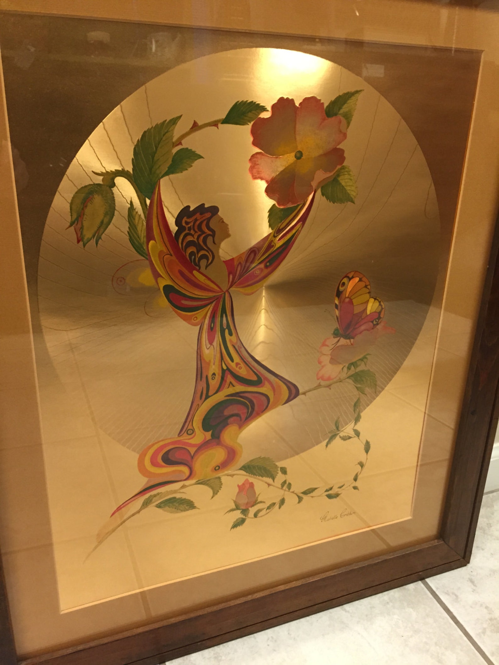 70's Foil Art "rose Nymph" Michelle Emblem Butterfly Lady in a Dress ...