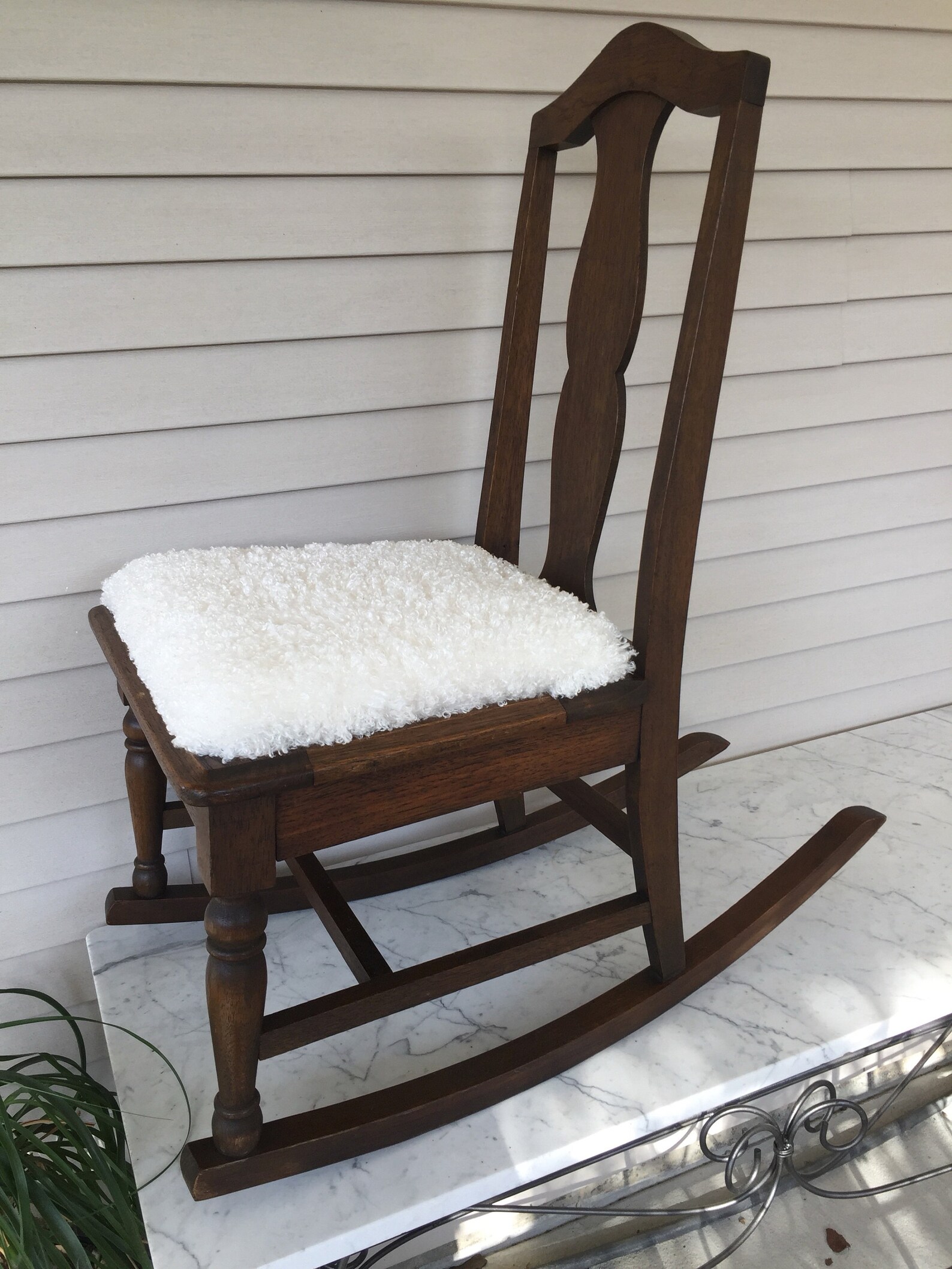 Rocking Chair Rocker Nursery Child Children Faux Fur Oak Antique Decor ...