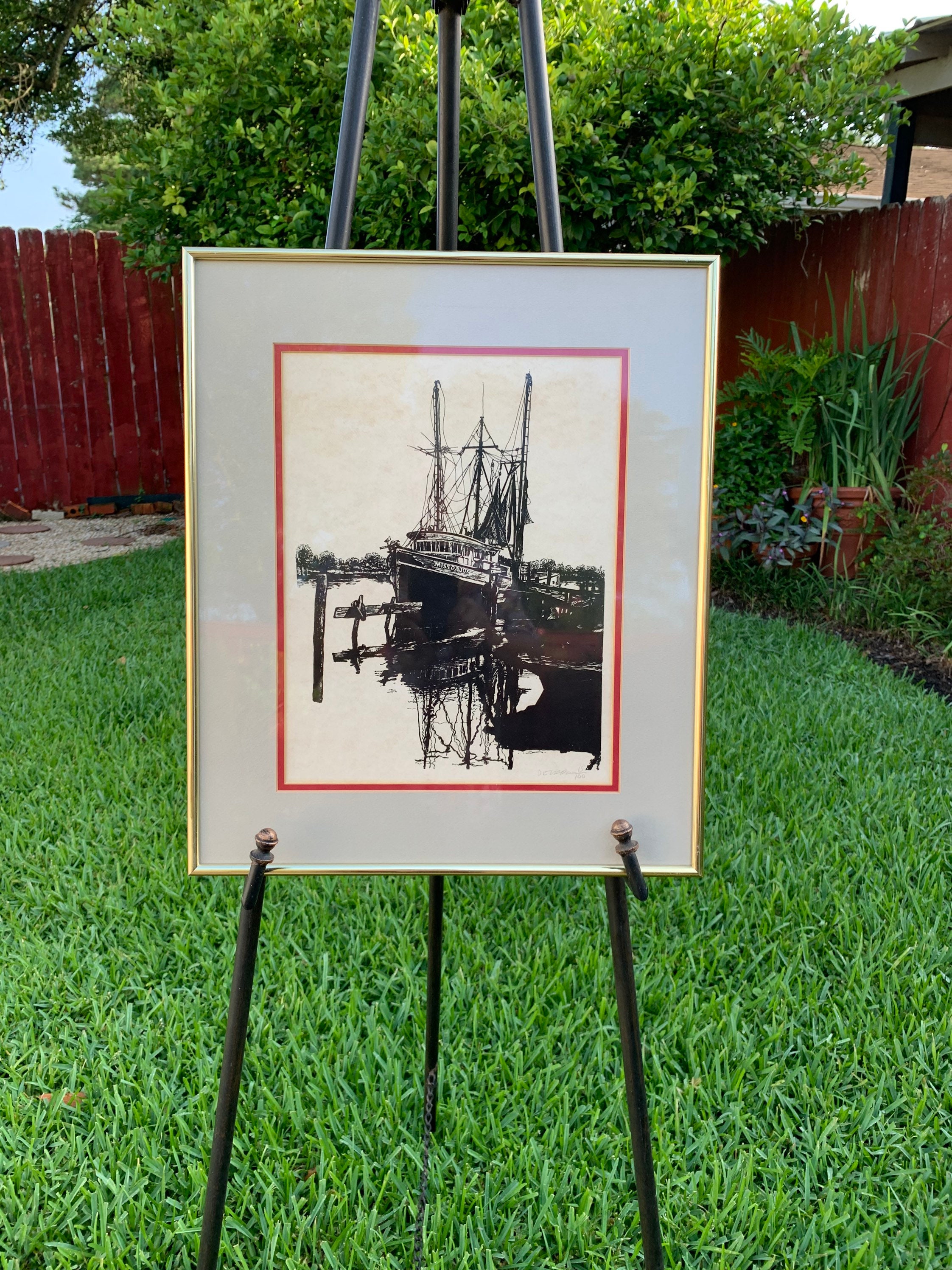 Pair Pen Ink Drawing Print Plantation Shrimp Boat Signed Numbered Art ...