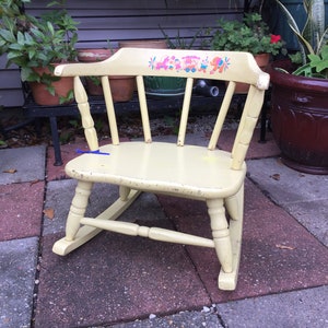 Childs Rocking Chair Bentwood Rocker Wood Painted Yellow Shabby Chic ...