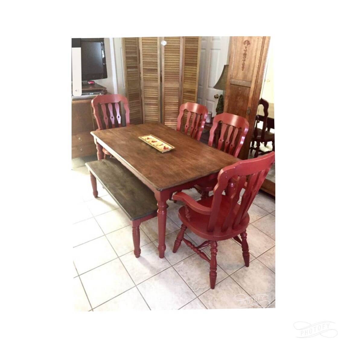 Farm Table Farmhouse Dining Chairs Painted Red Rustic - Etsy