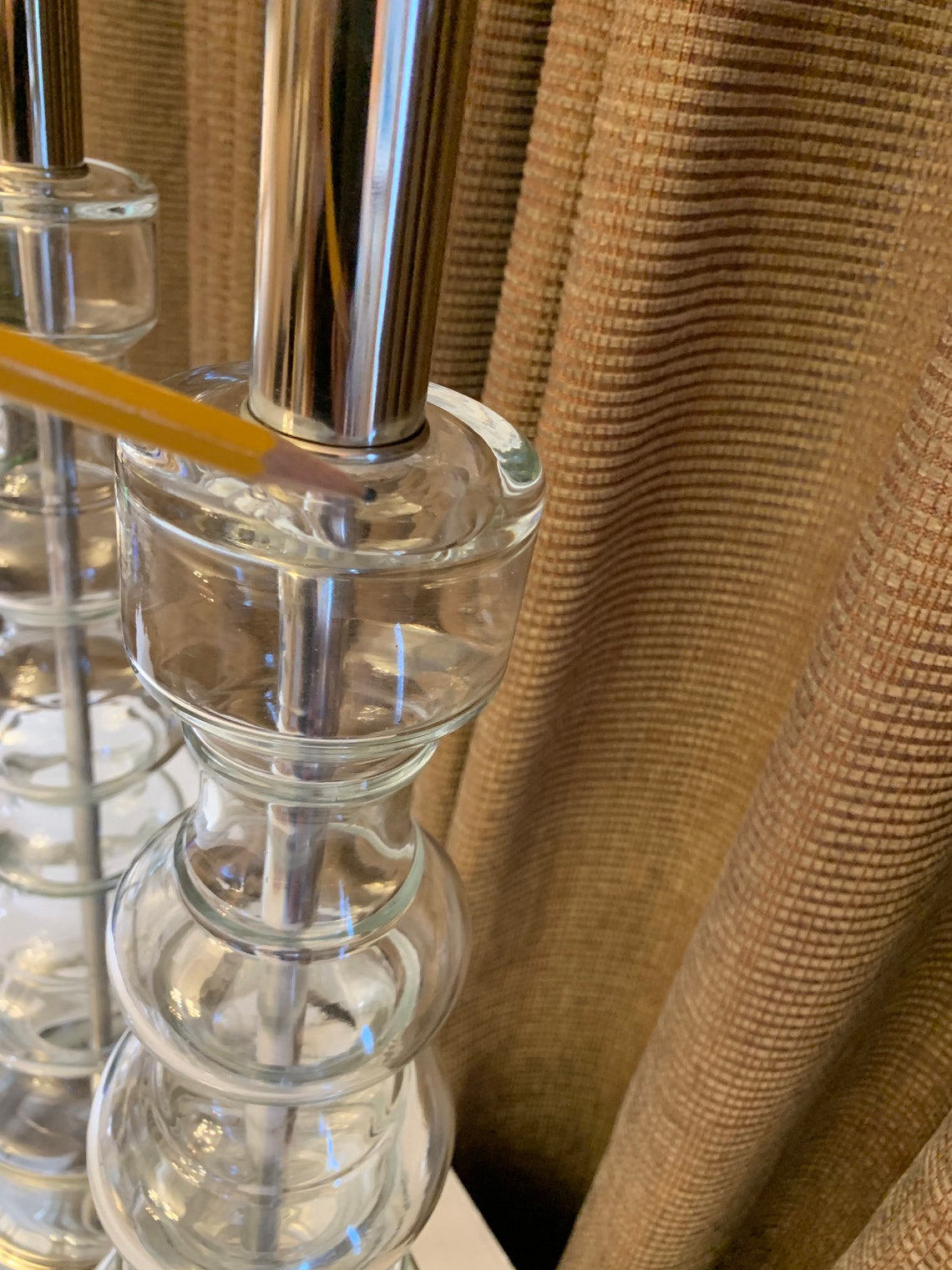 Pair Monumental Glass Chrome Totem Column Table Lamps Pierre - Etsy