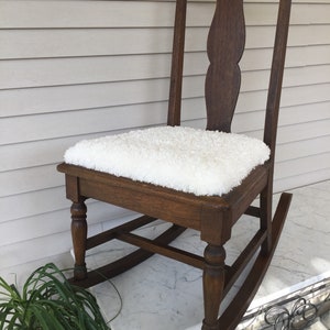 Rocking Chair Rocker Nursery Child Children Faux Fur Oak Antique Decor ...
