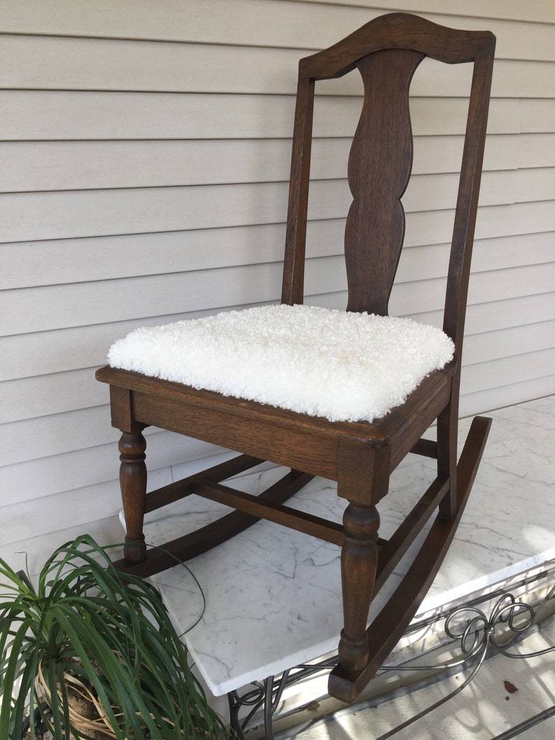 Rocking Chair Rocker Nursery Child Children Faux Fur Oak Antique Decor ...