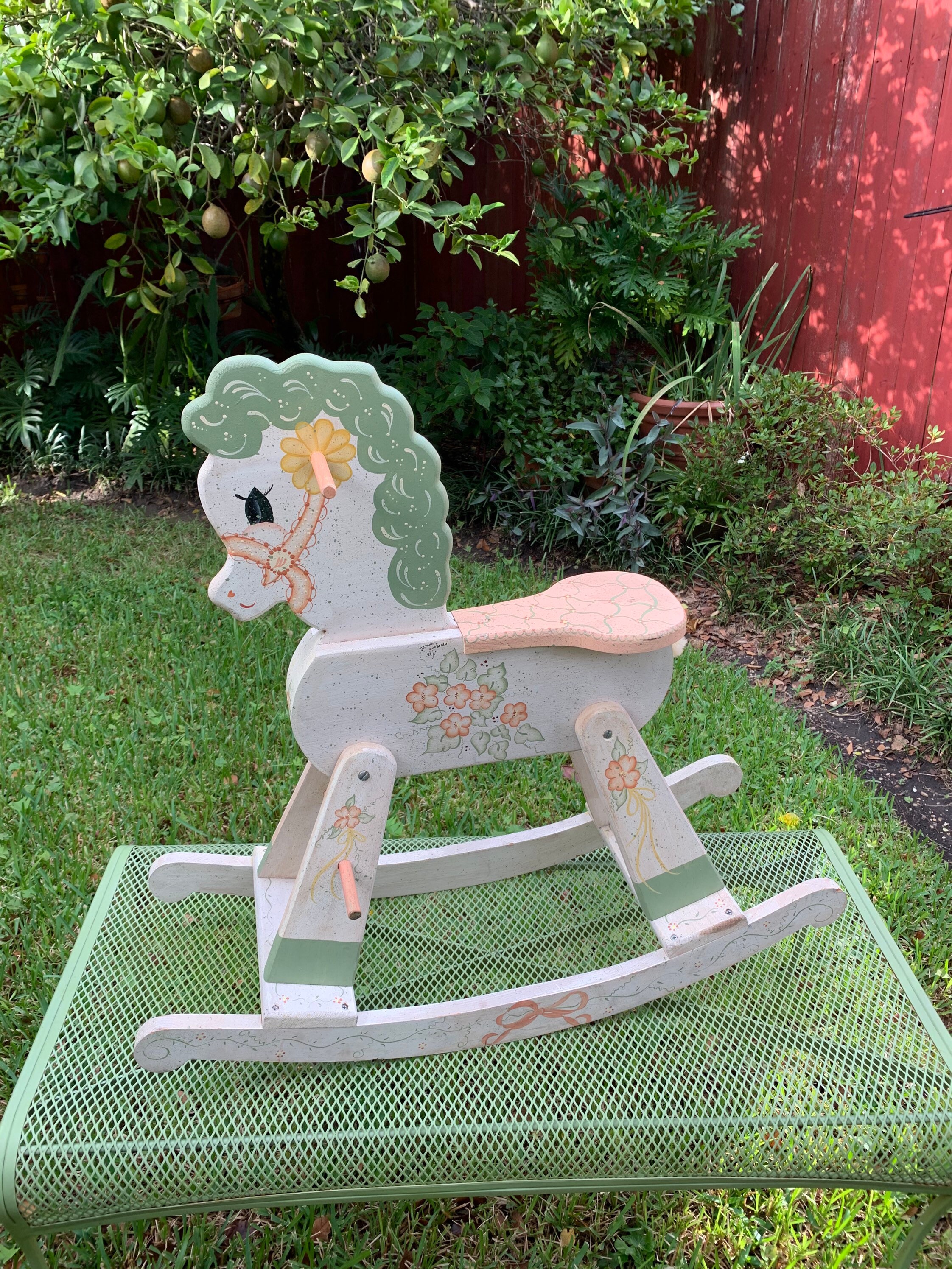 80s Rocking Horse Toy Child Children Hand Painted Signed Nursery Decor ...