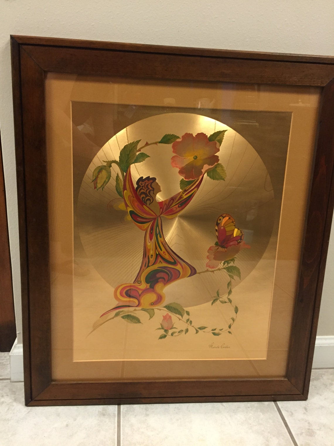 70's Foil Art "rose Nymph" Michelle Emblem Butterfly Lady in a Dress ...
