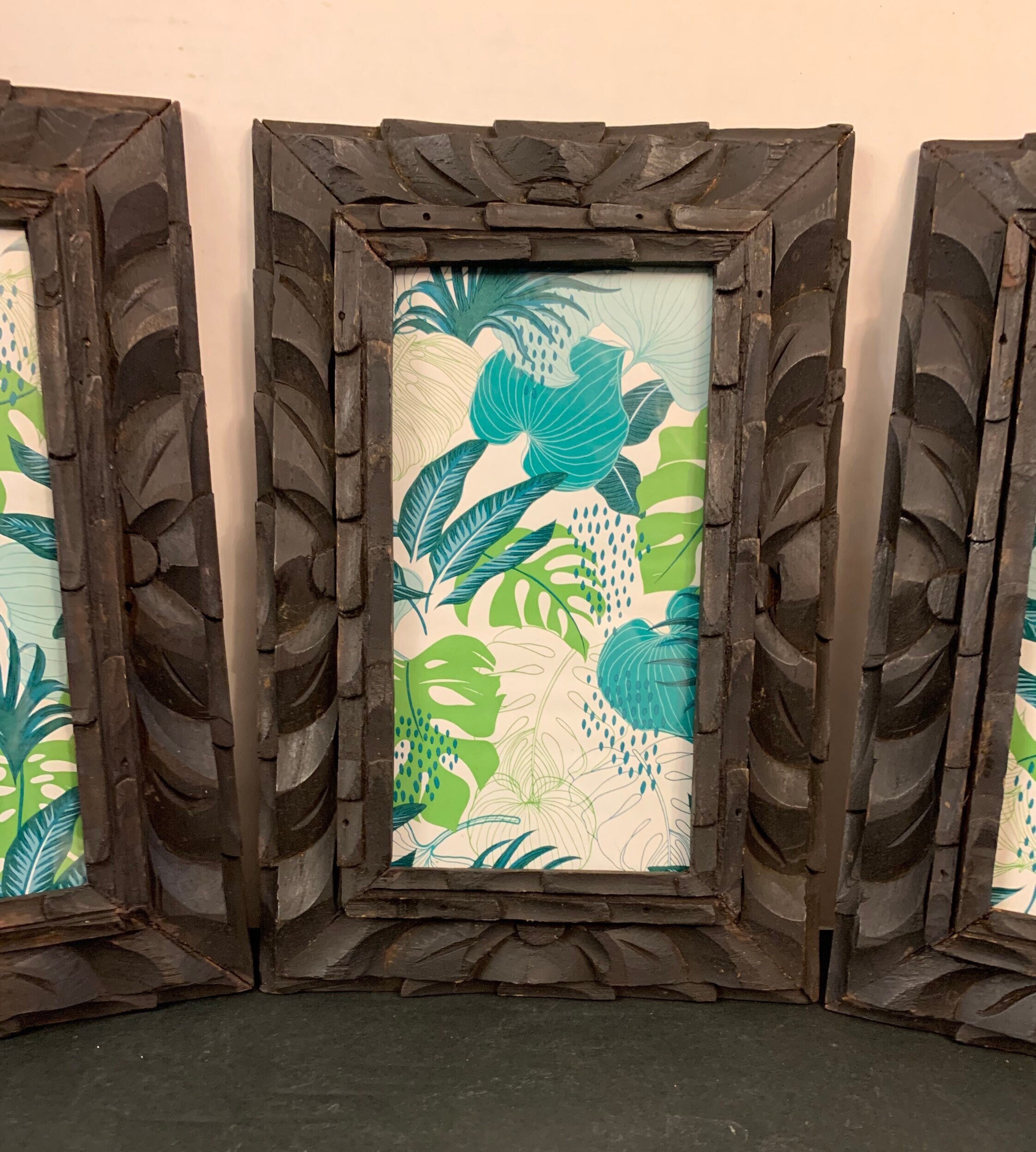 Hand Carved Wood Frames Set of 3 Glass Mexican Spanish Revival Boho ...