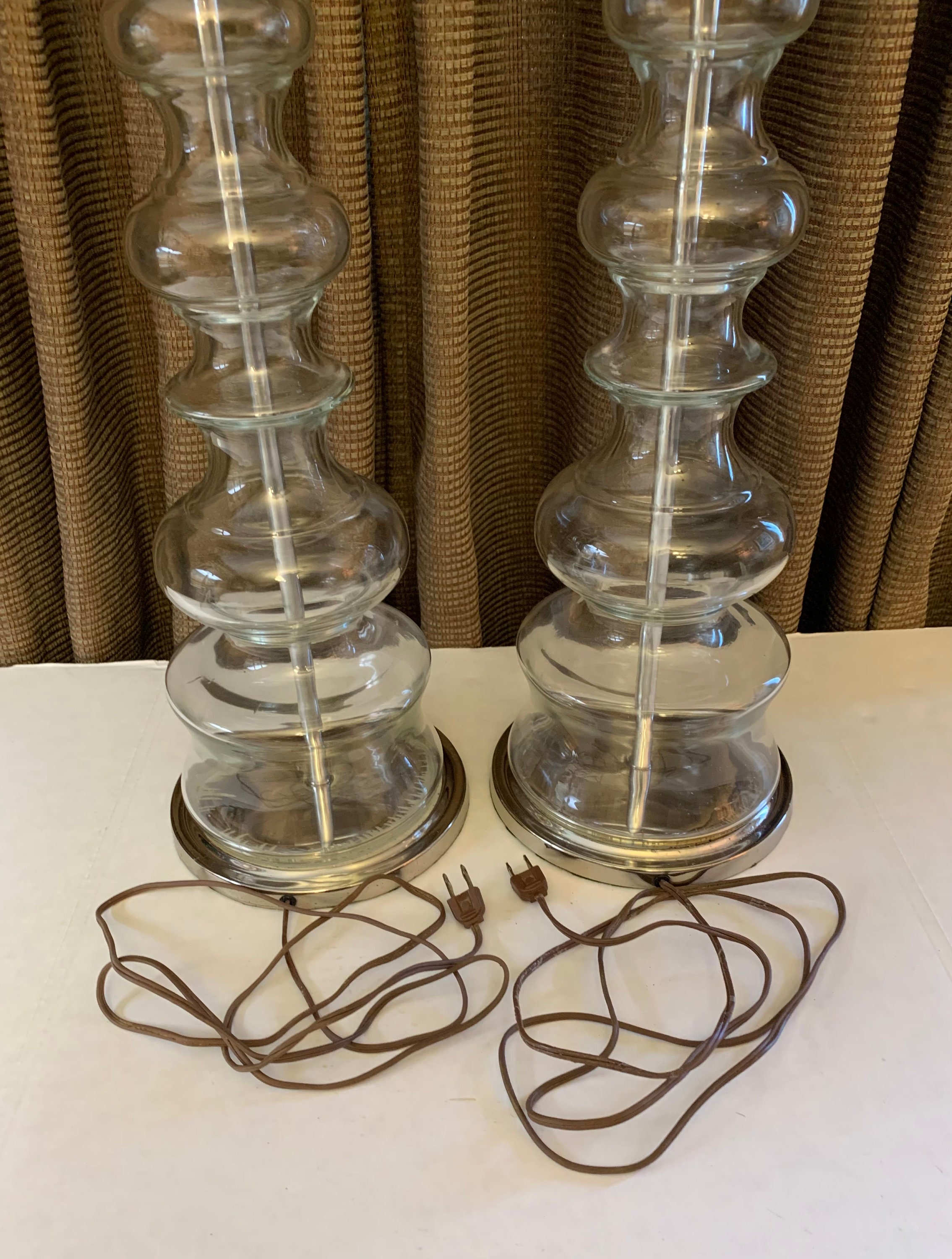 Pair Monumental Glass Chrome Totem Column Table Lamps Pierre - Etsy