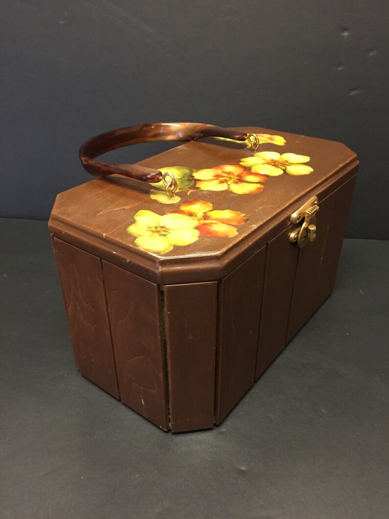 Vintage Wood Box Purse Handbag Faux Tortoise Shell Handles - Etsy