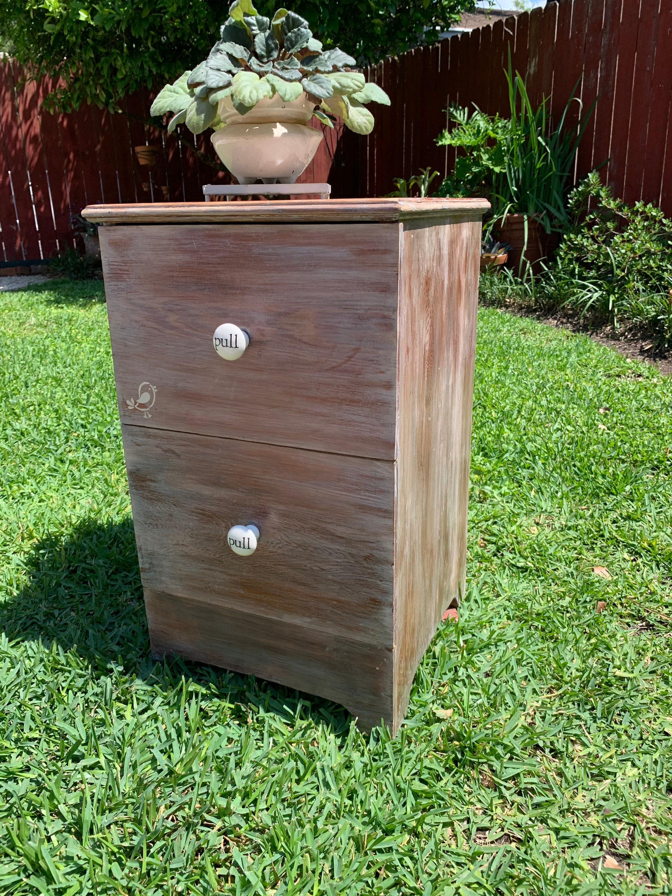 Antique Handcrafted Wood 2 Drawer Chest Nightstand Cabinet Primitive ...