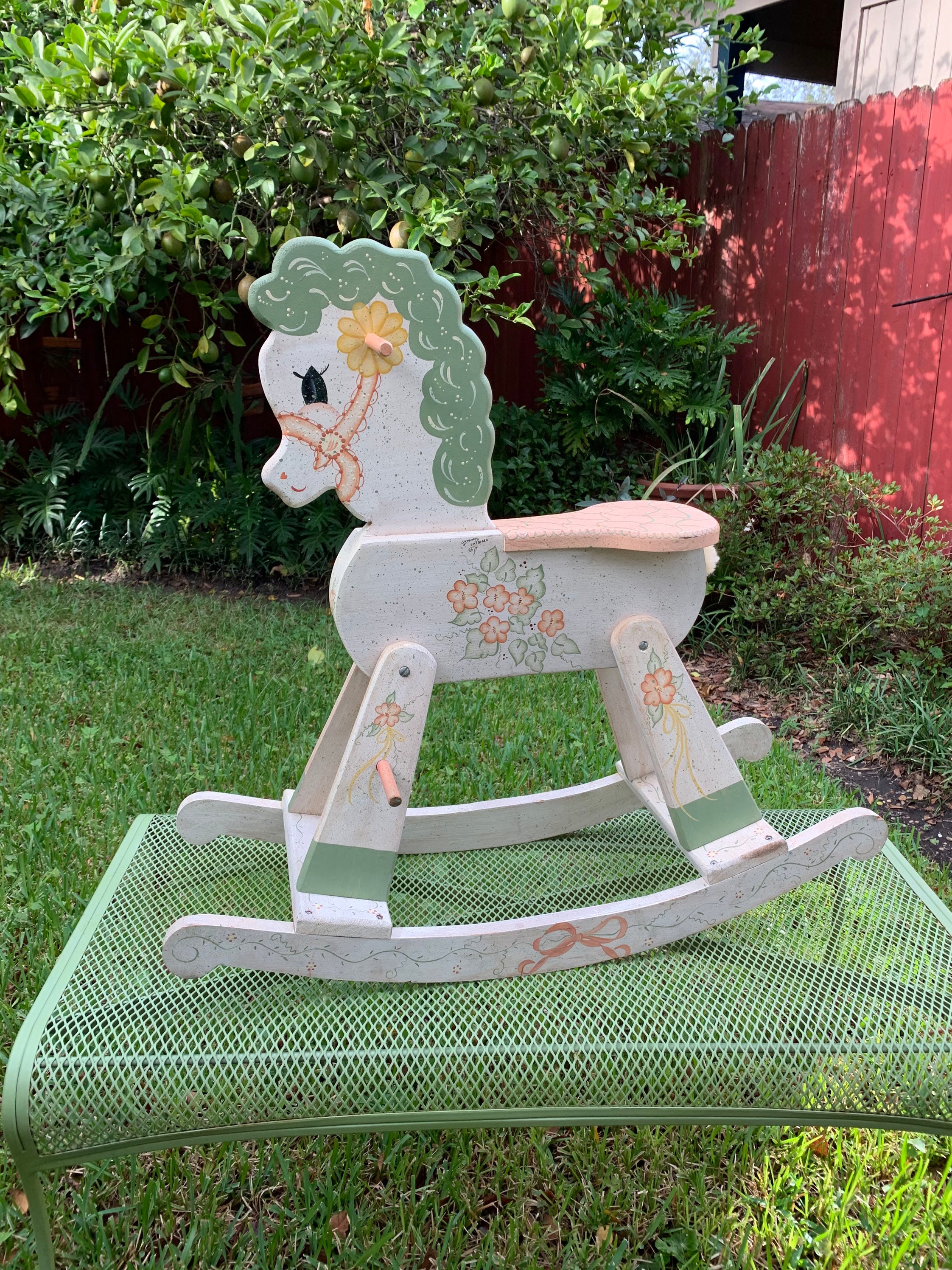 80s Rocking Horse Toy Child Children Hand Painted Signed Nursery Decor ...