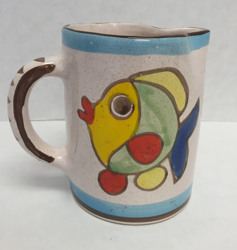 Mid Century Modern Mann Arte Ceramica Ceramic Fish Pitcher Hand Painted ...