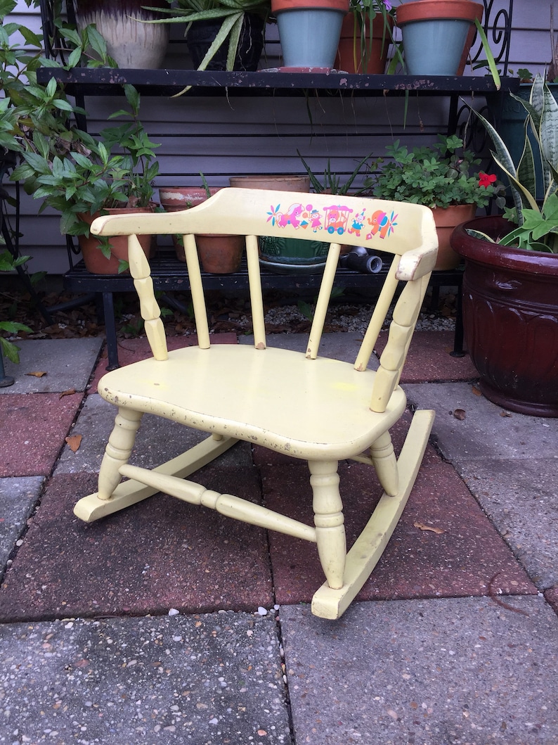 Childs Rocking Chair Bentwood Rocker Wood Painted Yellow Shabby Chic ...