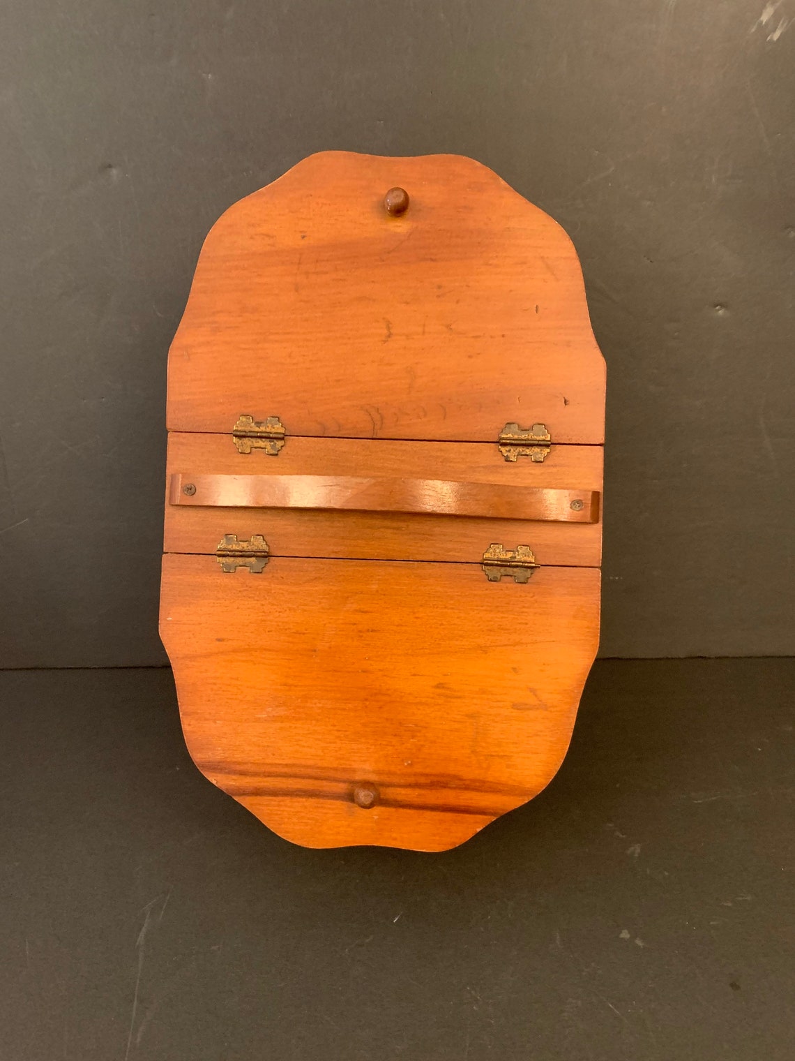 Vintage Wood Sewing Box Thread Lid Handle Oval Scalloped Edge - Etsy