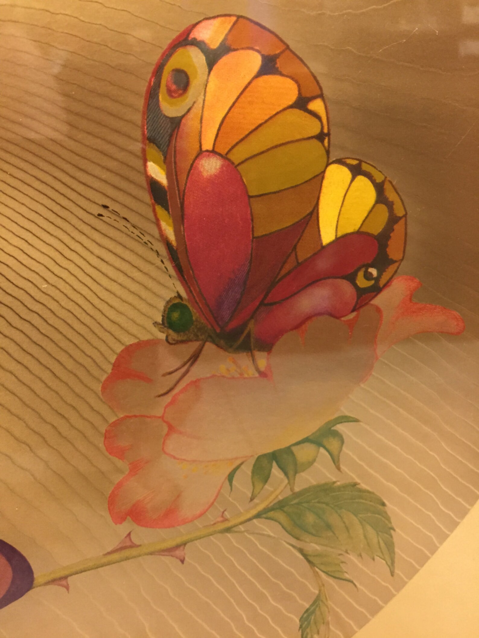 70s Foil Art Rose Nymph Michelle Emblem Butterfly Lady In A Dress Rose Art Deco Psychedelic