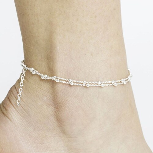 Sterling Silver Anklet Sequin Chain Anklet Dainty - Etsy
