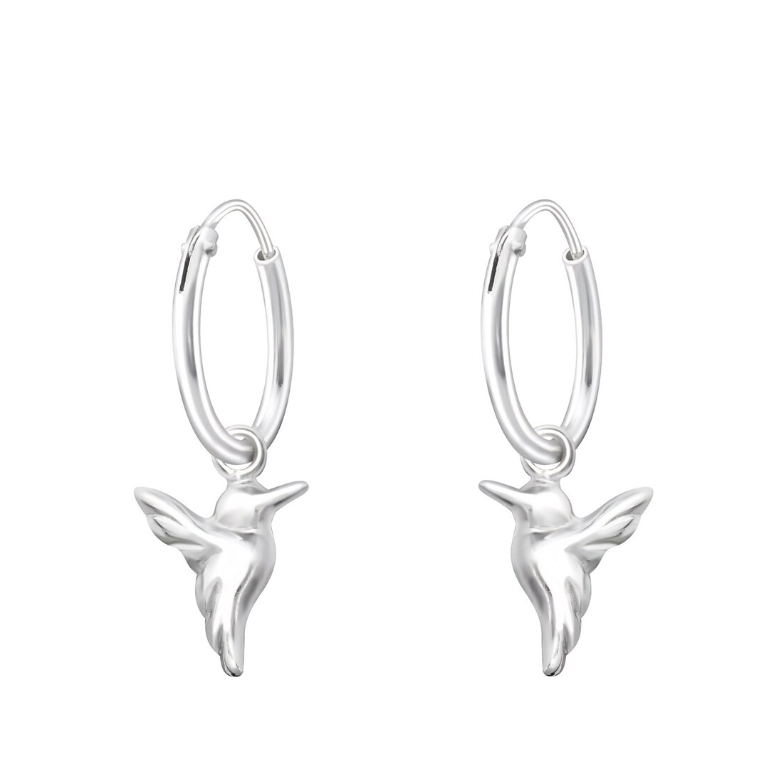 Silver Hummingbird Hoop Earrings Bird Earrings Gift for Her Bird ...