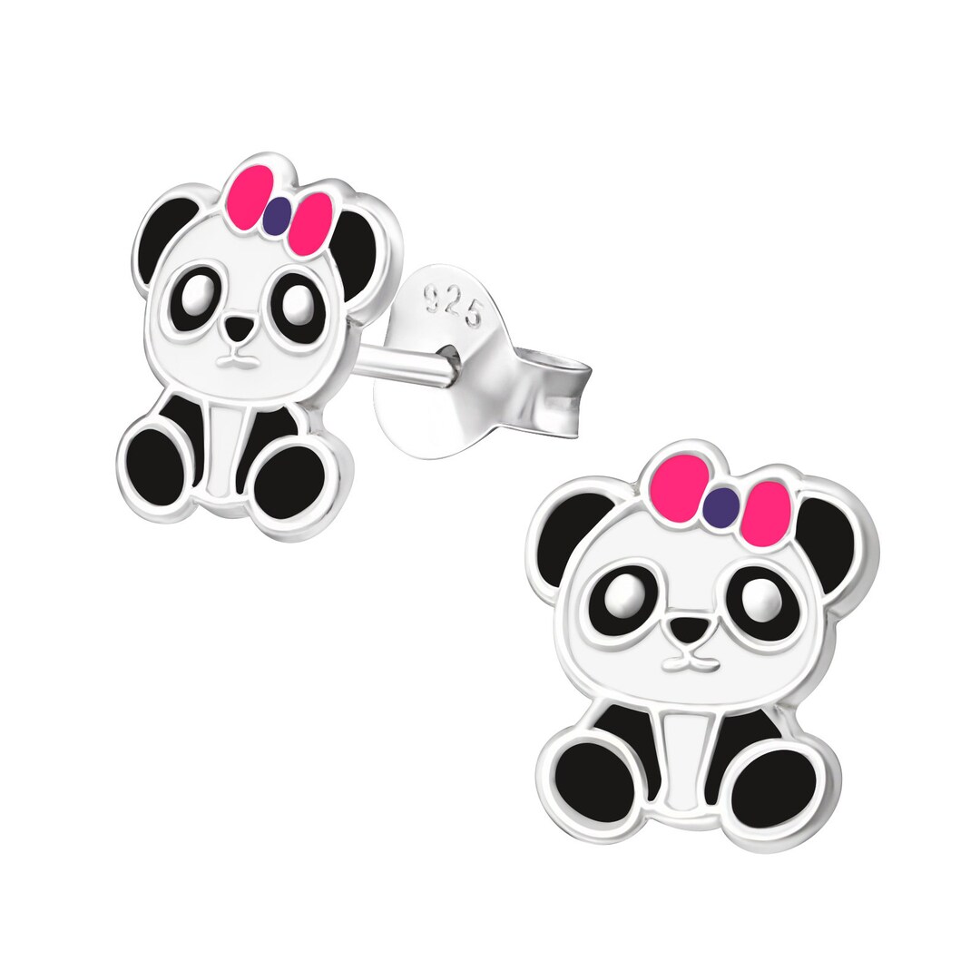 Silver Panda Ear Studs Earrings 925 Sterling Silver Panda - Etsy
