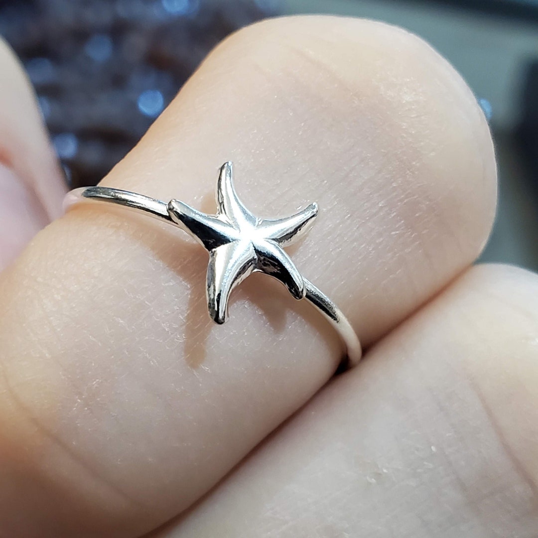 925 Sterling Silver Starfish Ring Starfish Knuckle Ring Midi Ring ...