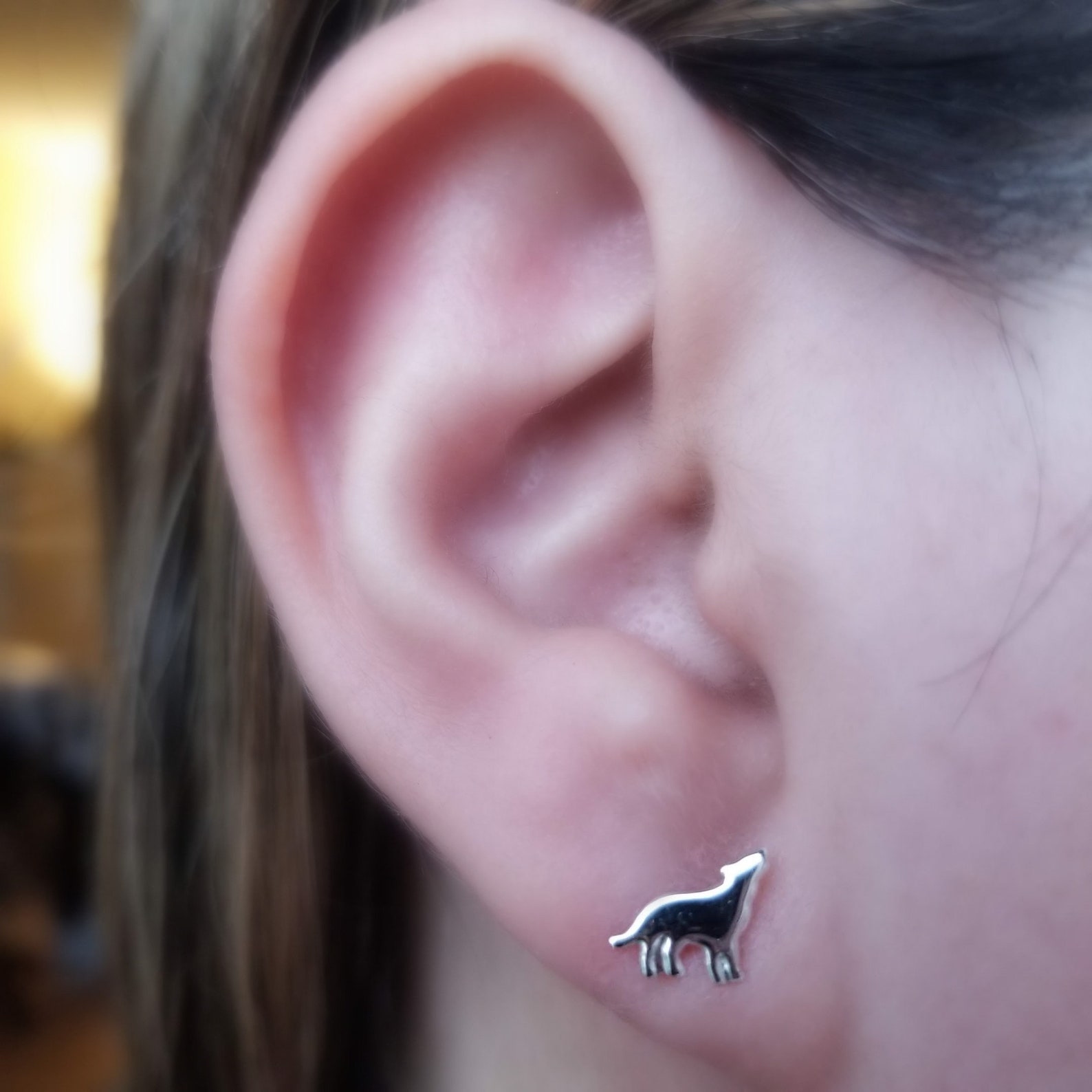 Silver Wolf Ear Studs Earrings 925 Sterling Silver Wolf | Etsy