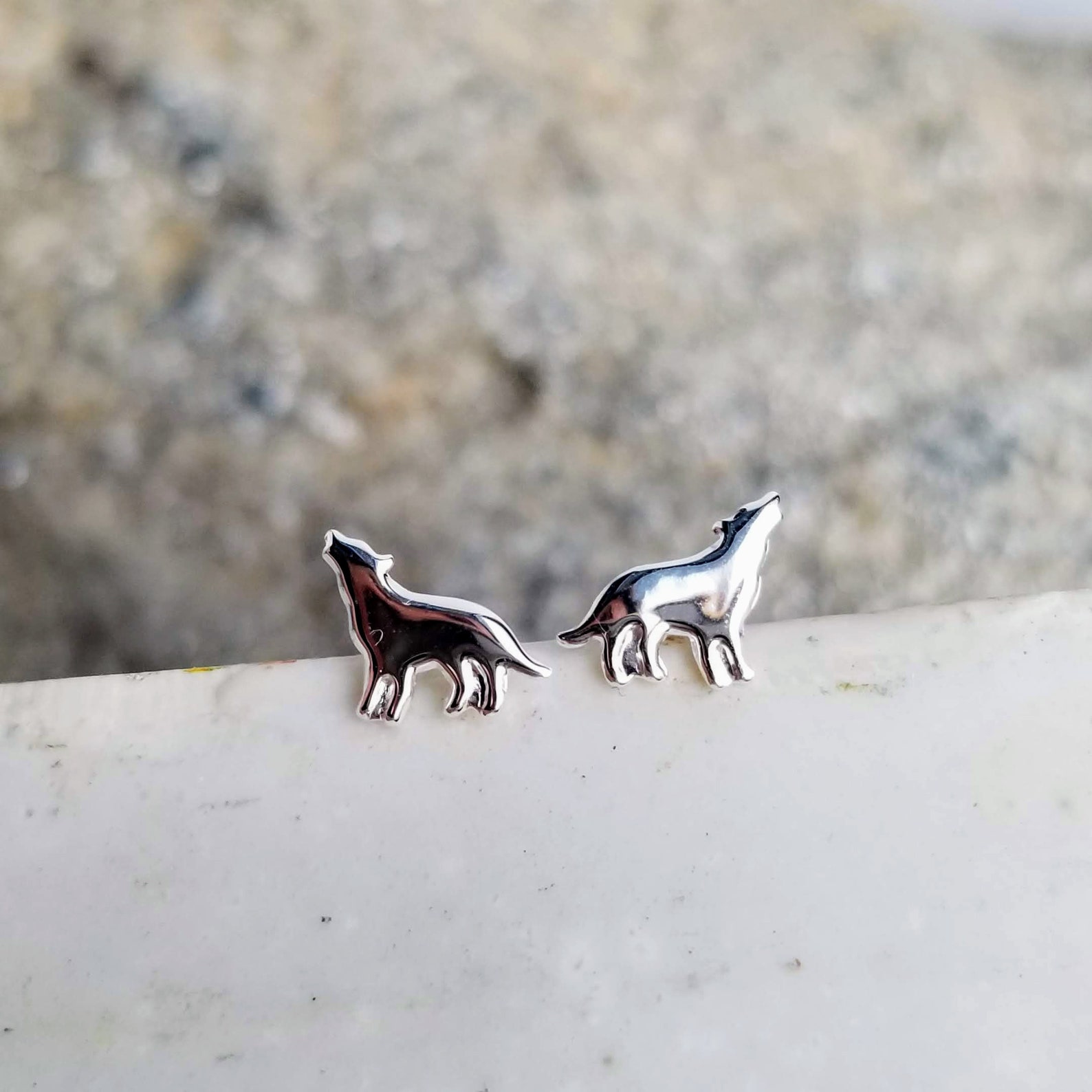 Silver Wolf Ear Studs Earrings 925 Sterling Silver Wolf | Etsy