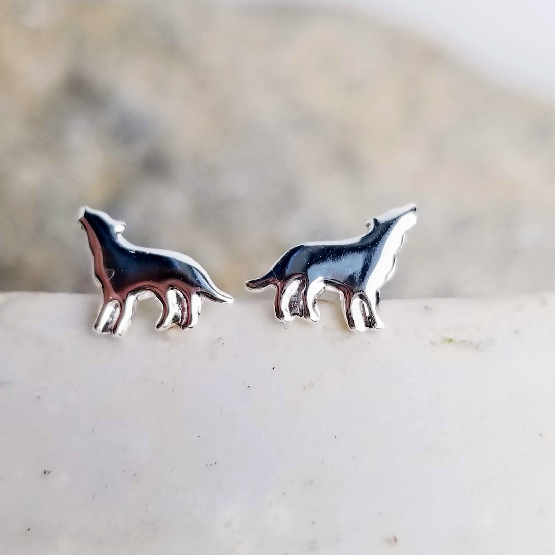 Silver Wolf Ear Studs Earrings 925 Sterling Silver Wolf Earrings Wolf ...