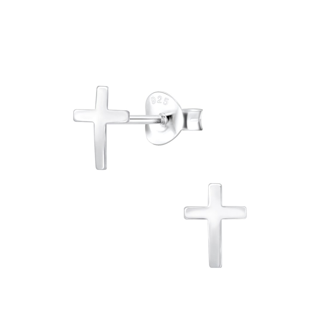 Silver Cross Stud Earrings Tiny Cross Earrings Religious Earrings Jewelry Minimalist Earrings ...