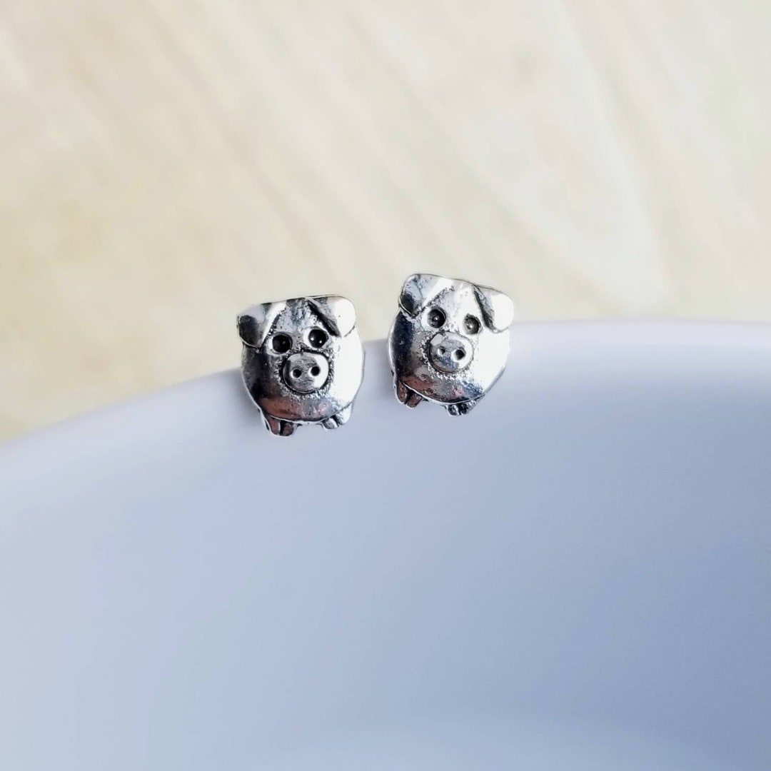 Pig Stud Earrings Pig Stud Silver Pig Earrings Pig Jewelry Farm Animal ...