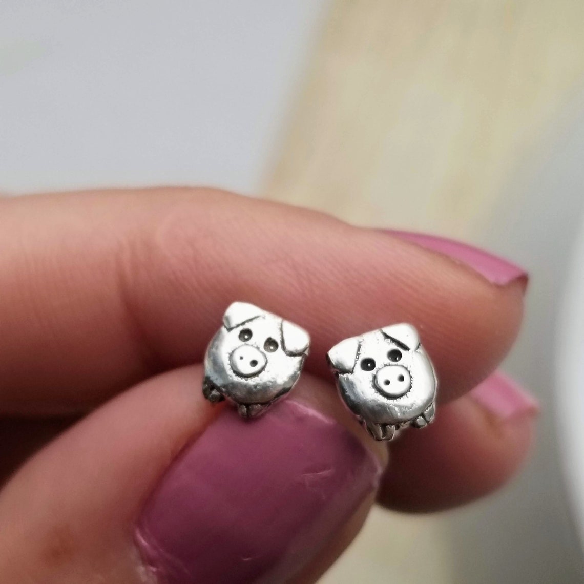 Pig Stud Earrings Pig Stud Silver Pig Earrings Pig | Etsy