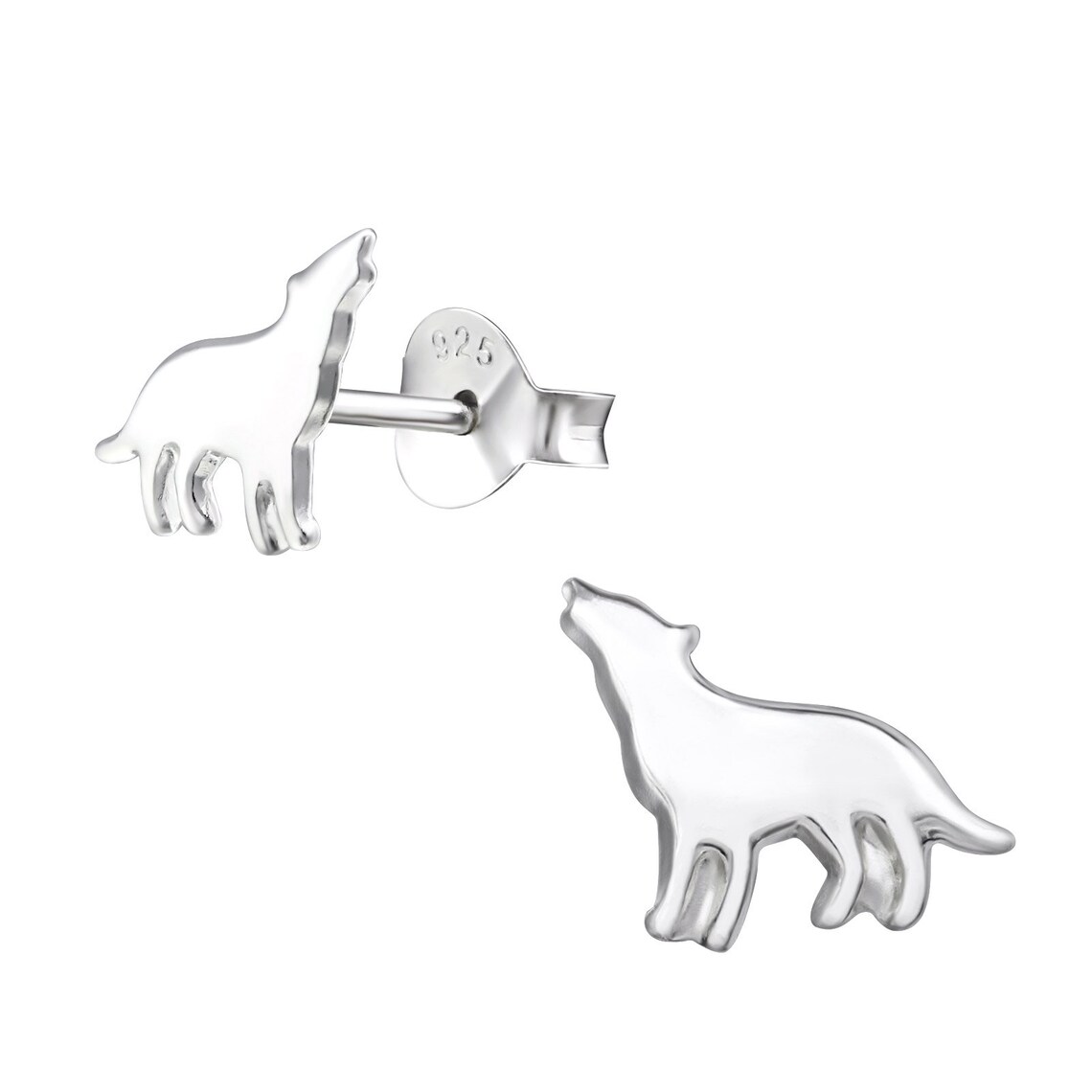 Silver Wolf Ear Studs Earrings 925 Sterling Silver Wolf - Etsy