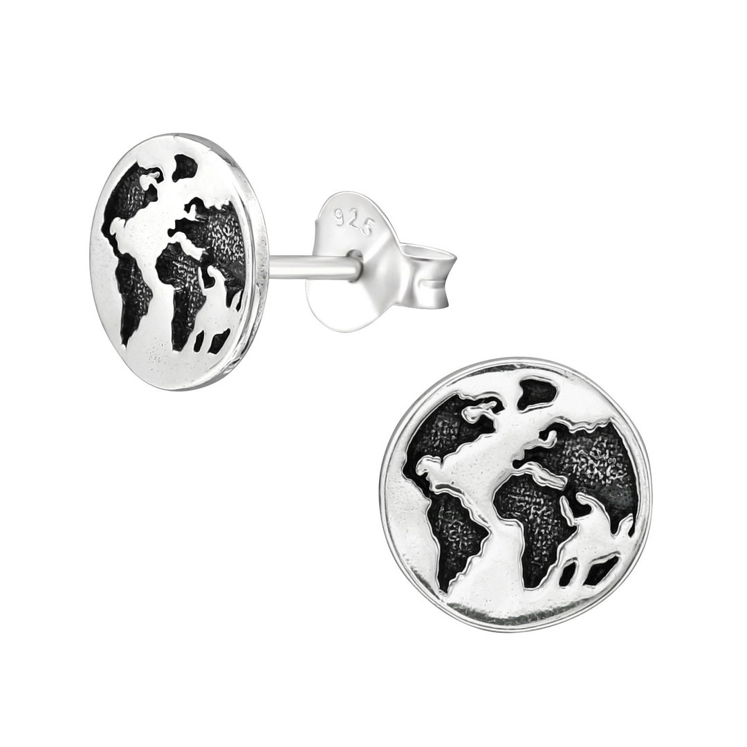 Sterling Silver World Map Earrings Globe Earrings Silver Map Earrings ...