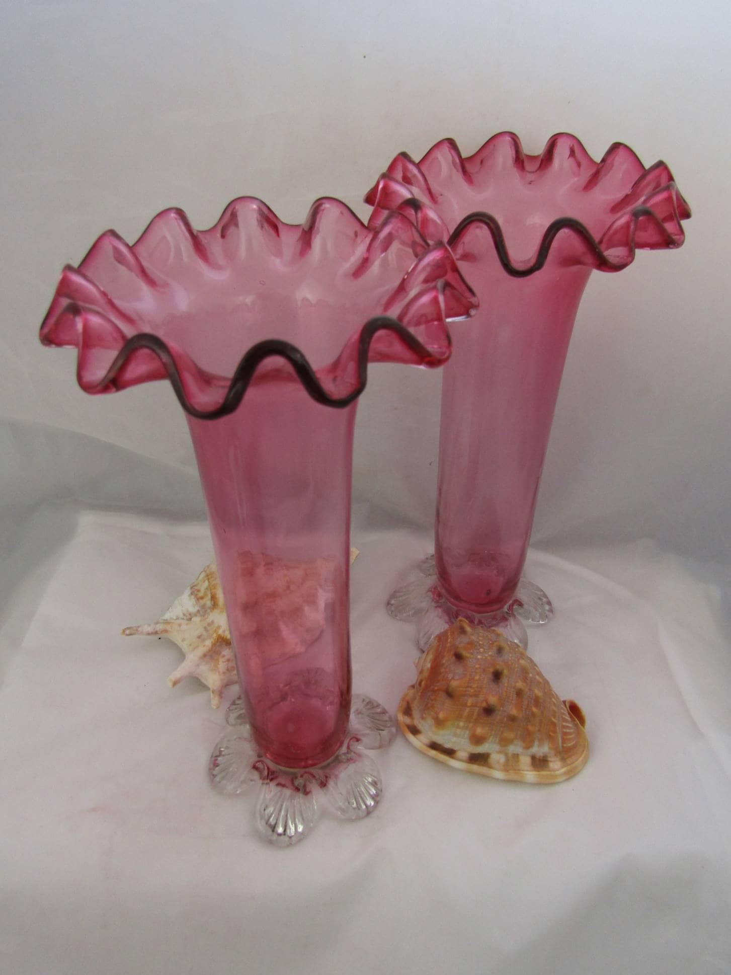 10 Column vases with frilled rim and shell feet Pair of Victorian ...