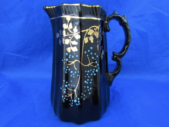 Jackfield Victorian Earthenware Pitcher. Gloss Black Glazed - Etsy UK