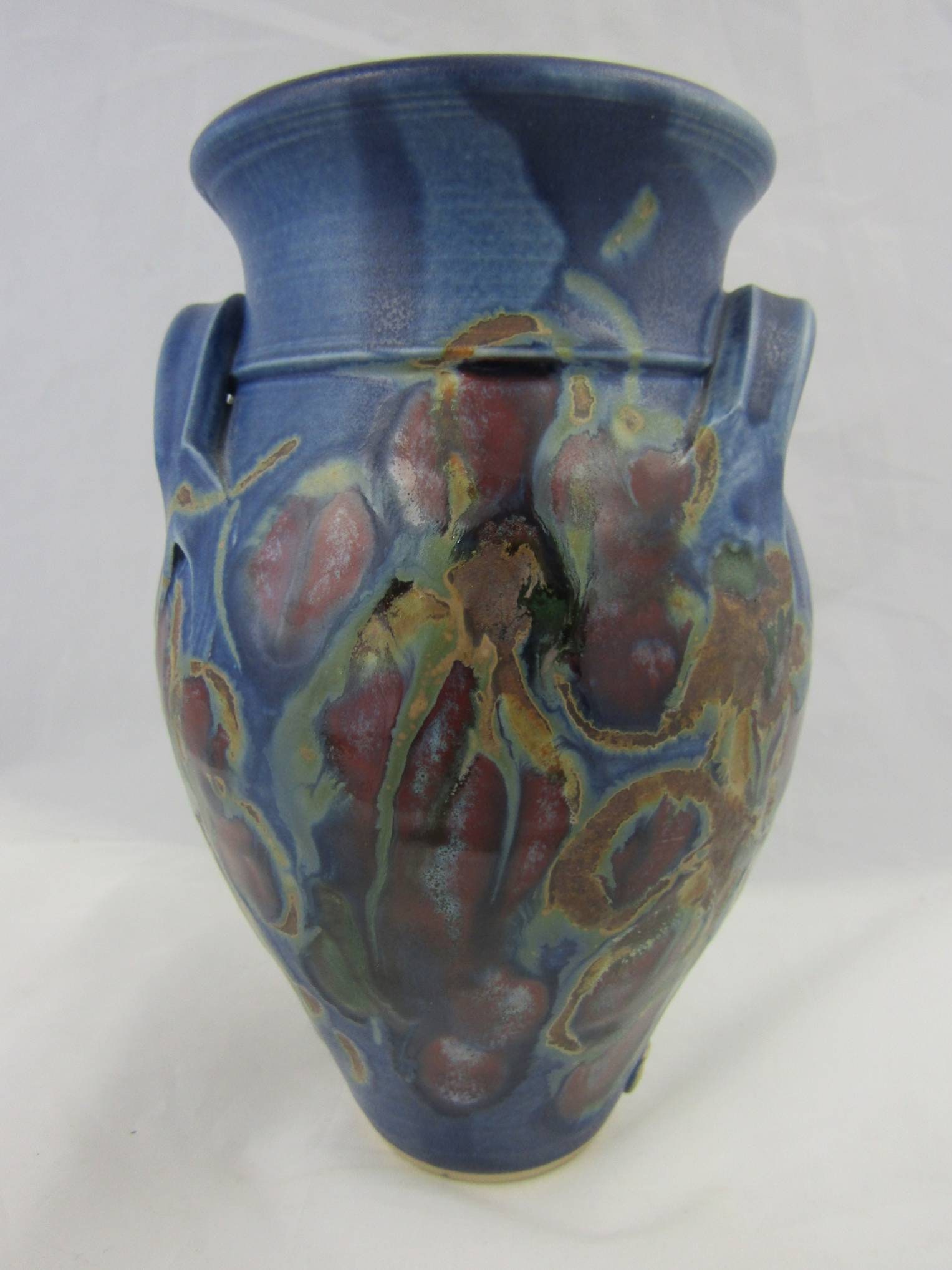 Studio Pottery Vase in Blue With Stylised Floral Decor by | Etsy UK