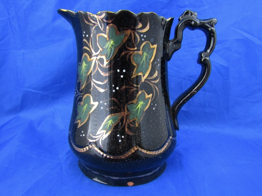 Victorian Jackfield Pottery Pitcher: Black Glazed Ivy Design - Etsy
