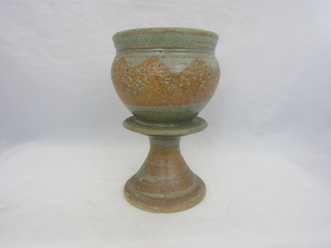 Studio Pottery Goblet in Green and Brown by Elsa Benattar - Etsy