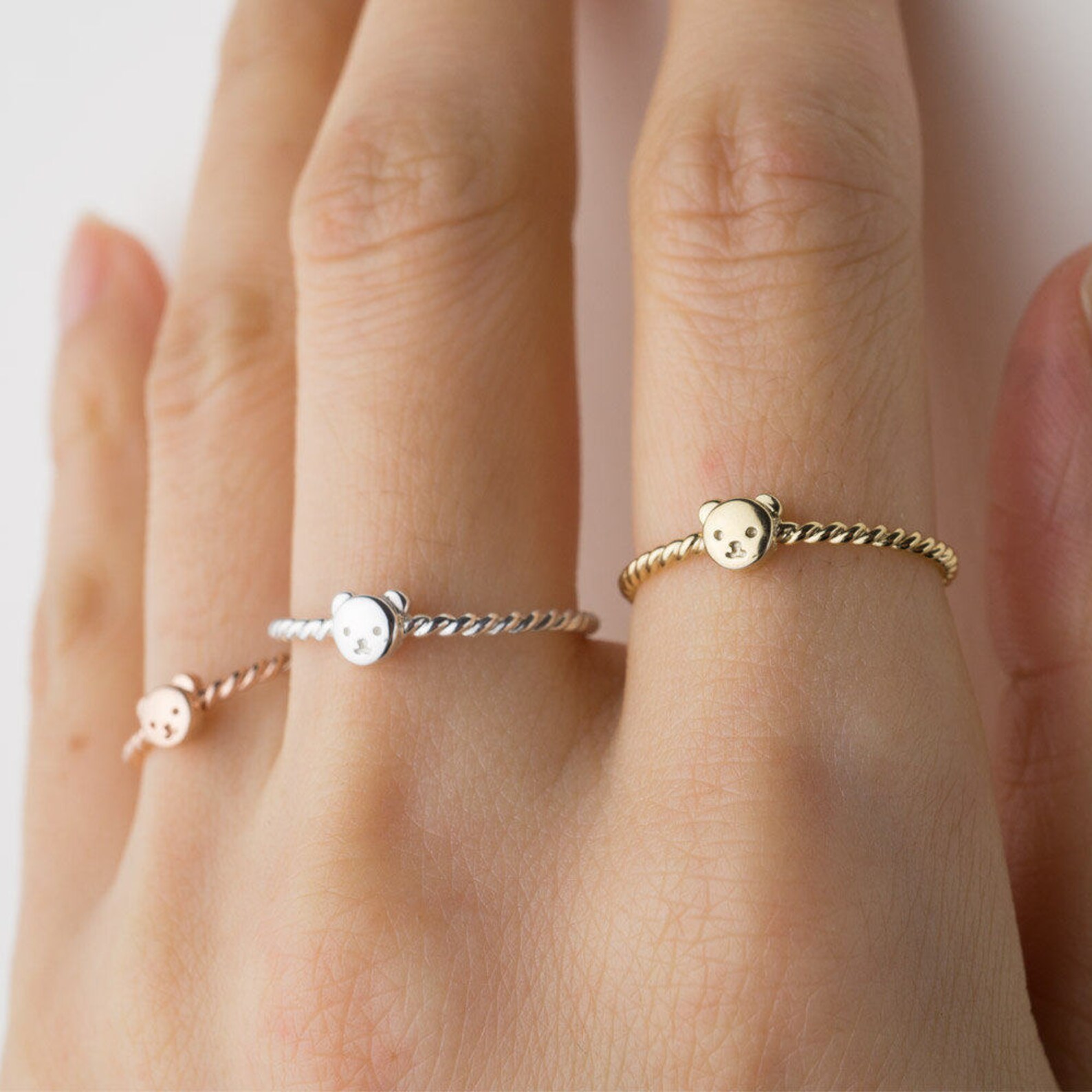 SILVER RINGS ROSE Gold Yellow Gold Rope Tiny Rings Cute Animal | Etsy