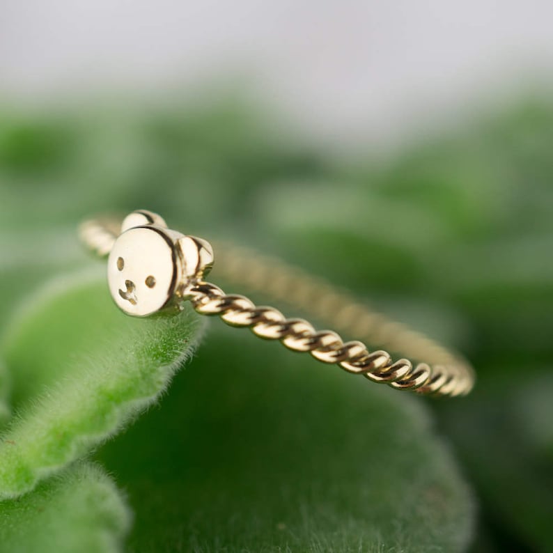 SILVER RINGS ROSE Gold Yellow Gold Rope Tiny Rings Cute Animal | Etsy