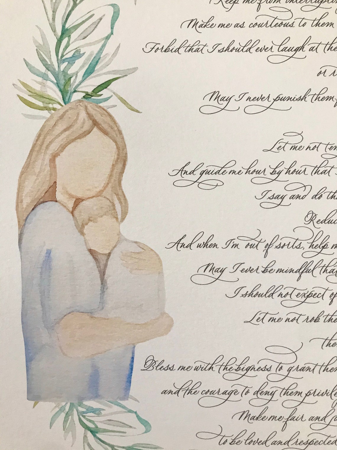 Parent's Prayer in Calligraphy and Watercolor Art Sizes - Etsy