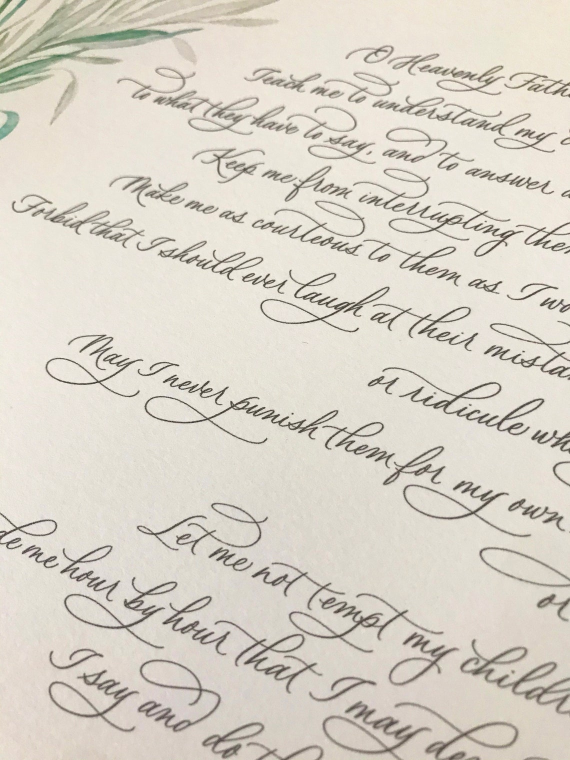 Parent's Prayer in Calligraphy and Watercolor Art Sizes - Etsy