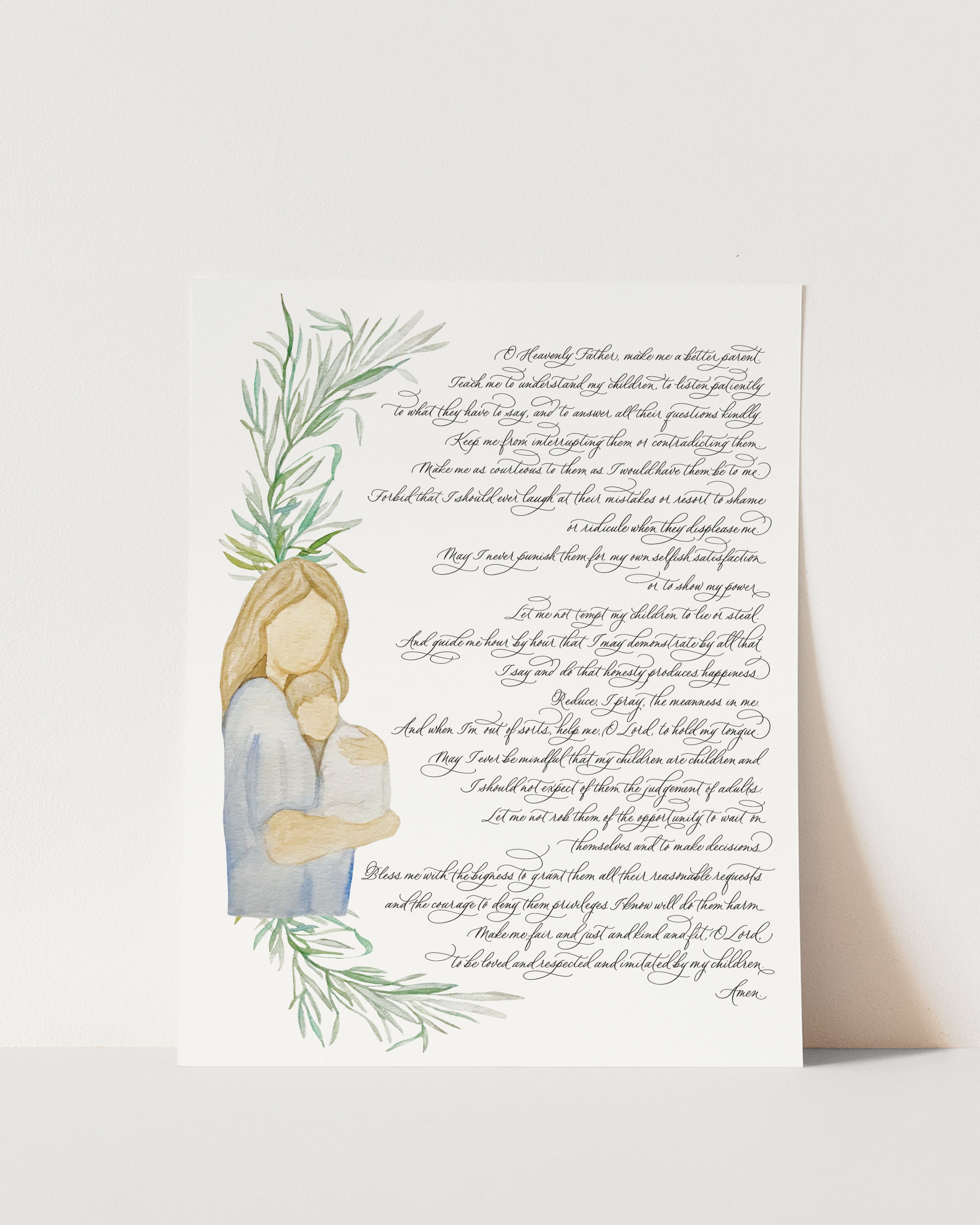 Parent's Prayer in Calligraphy and Watercolor Art Sizes - Etsy