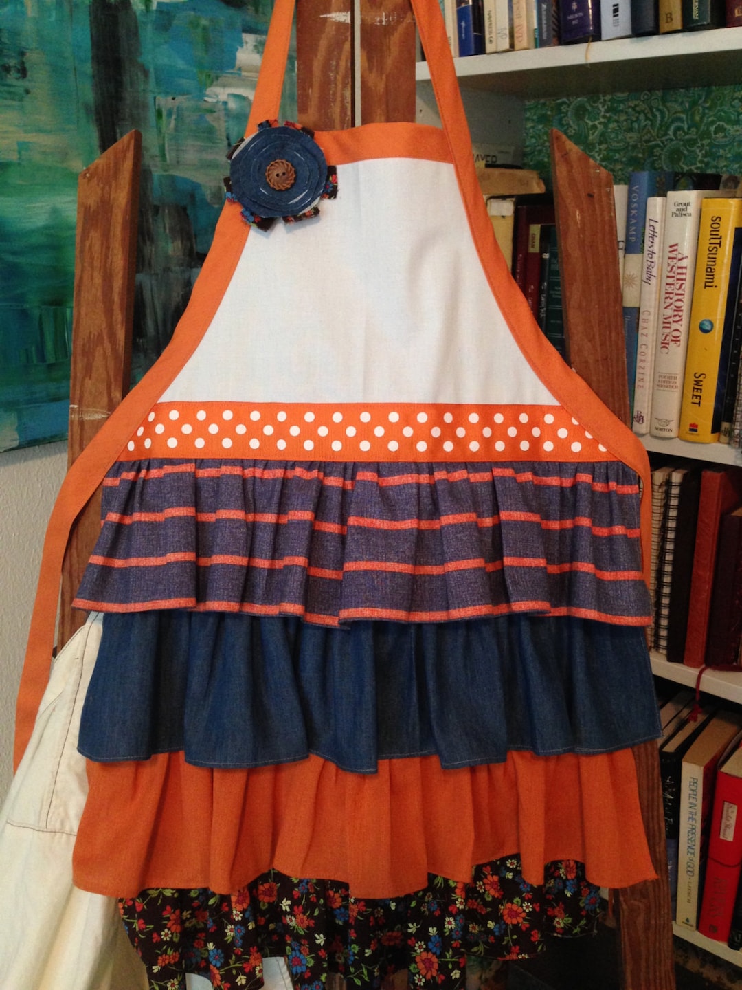 Handmade Ruffled Girl's Apron: Vintage-inspired, Orange & Blue - Etsy